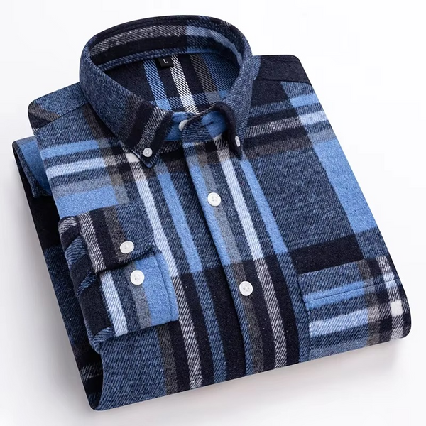 Men's Plus Size 7XL 100% Cotton Plaid Long Sleeve Shirt with Single Ch ...