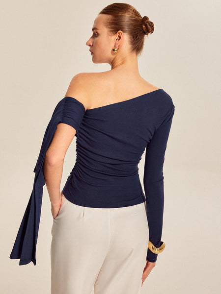 Asymmetrical Draped Sleeve Top – ForestFieldFashion