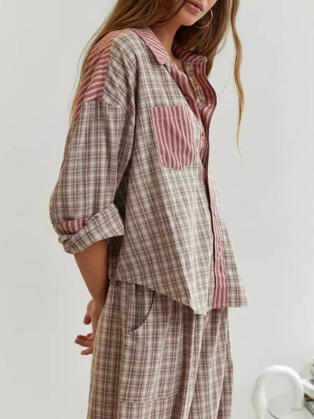 Ladies two piece pyjama set with checked pattern – ForestFieldFashion