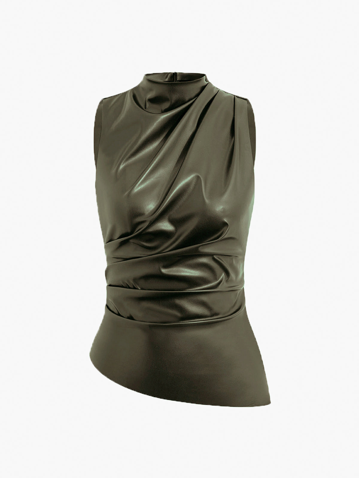 Mock Neck Faux Leather Cinched Tank Top – ForestFieldFashion