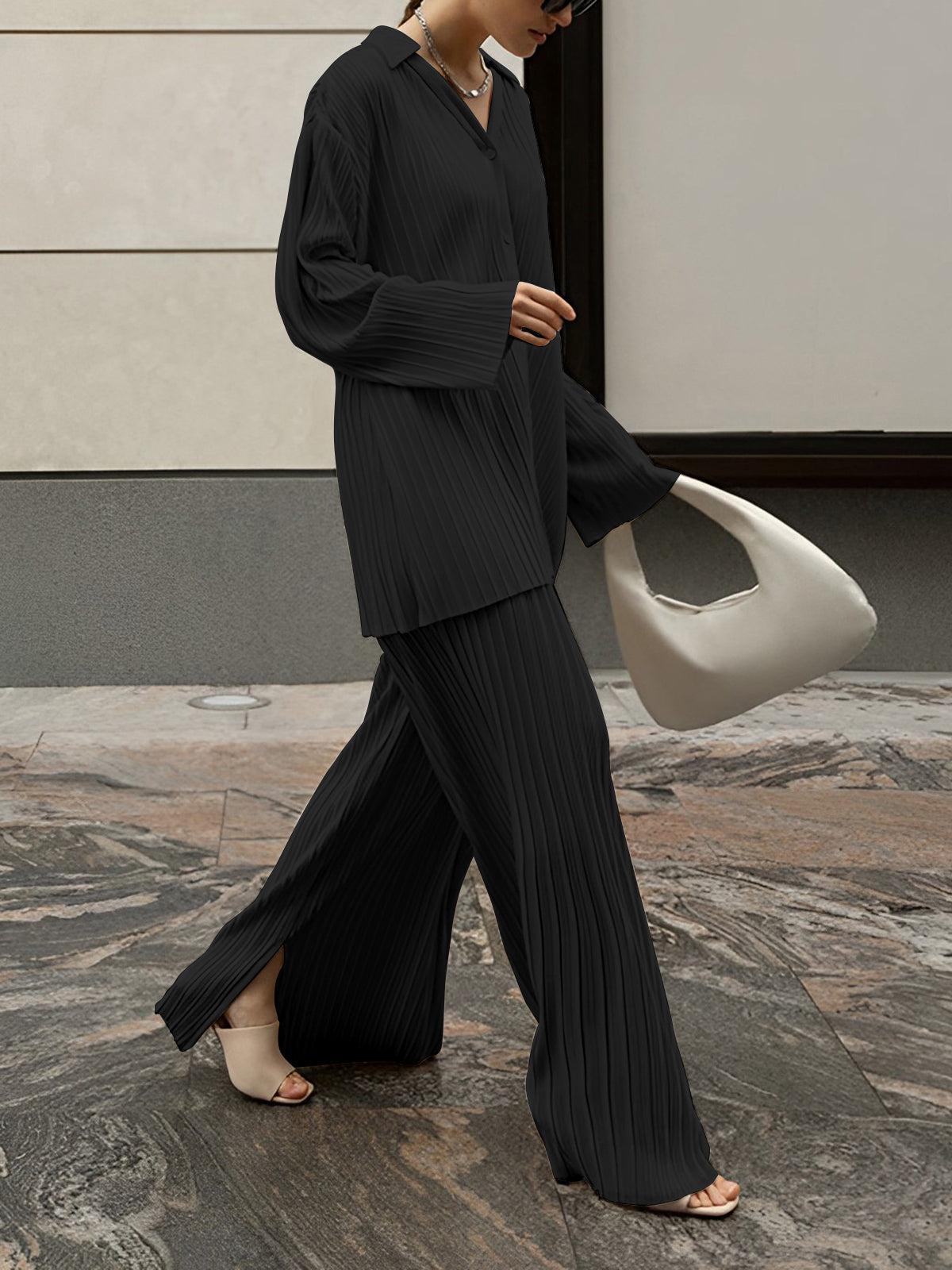 Oversized Leisure Pleat Pockets Two Piece Pants Set – ForestFieldFashion