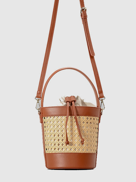 Rattan Accent Drawstring Bucket Bag – ForestFieldFashion