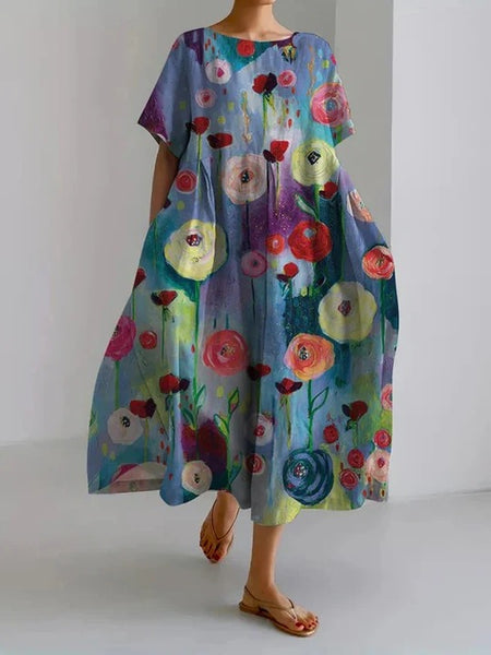 Women's Loose Dress with Oil Painting Art Pattern – ForestFieldFashion